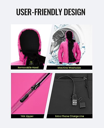 TIDEWE Heated Jacket for Women with Battery Pack, Hunting Coat (Pink, Size XL)