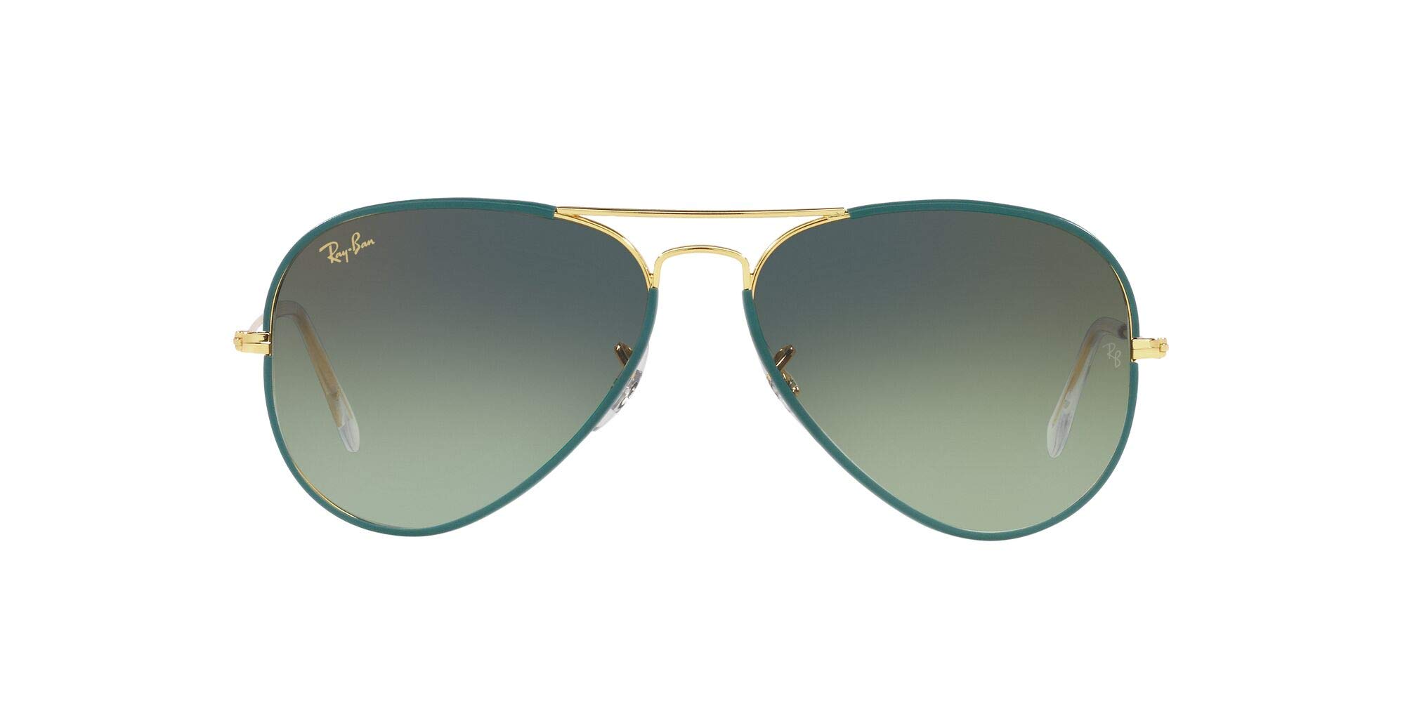 Ray-Ban RB3025JM Classic Full Color Metal Aviator Sunglasses, Petroleum On Legend Gold/Green Vintage Gradient Blue, 62 mm
