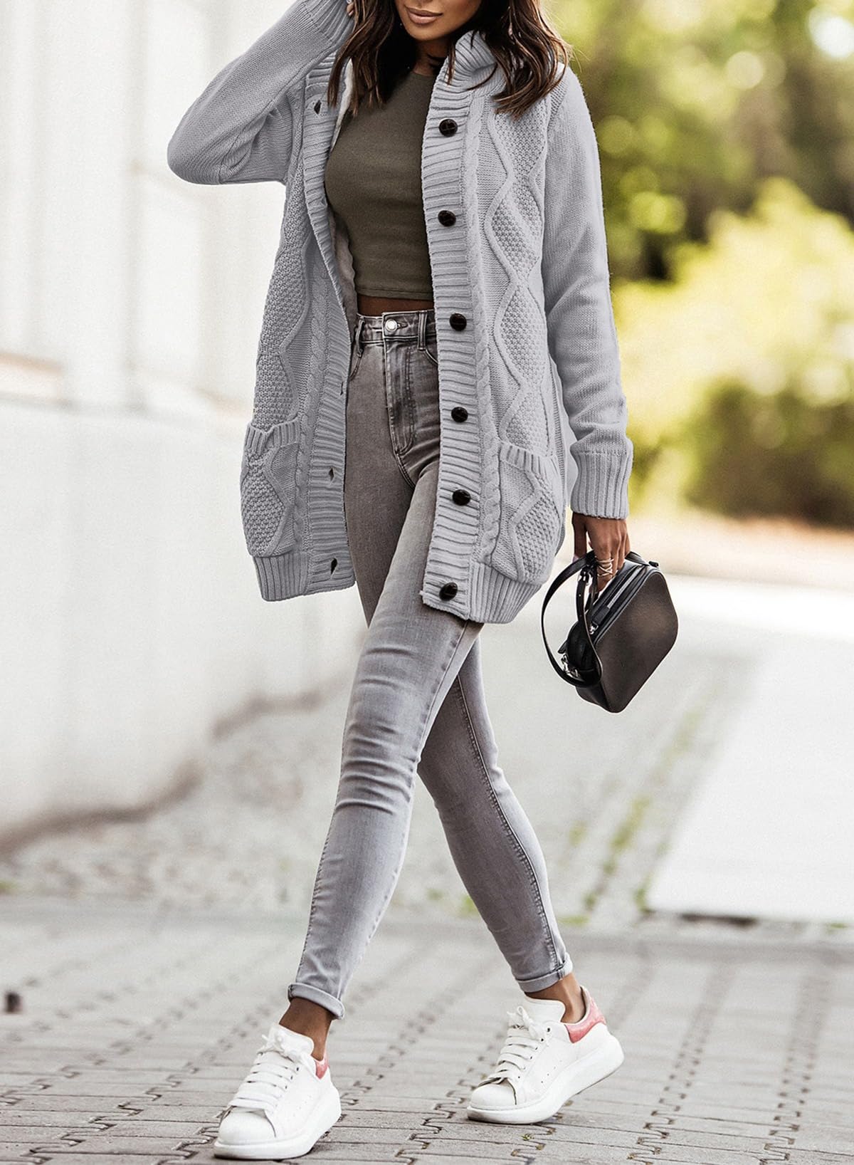Sidefeel Women's Fleece Jackets Winter Coat Hooded Sweater Cardigans with Pockets 2024 Fashion Outfit Clothes Medium Gray