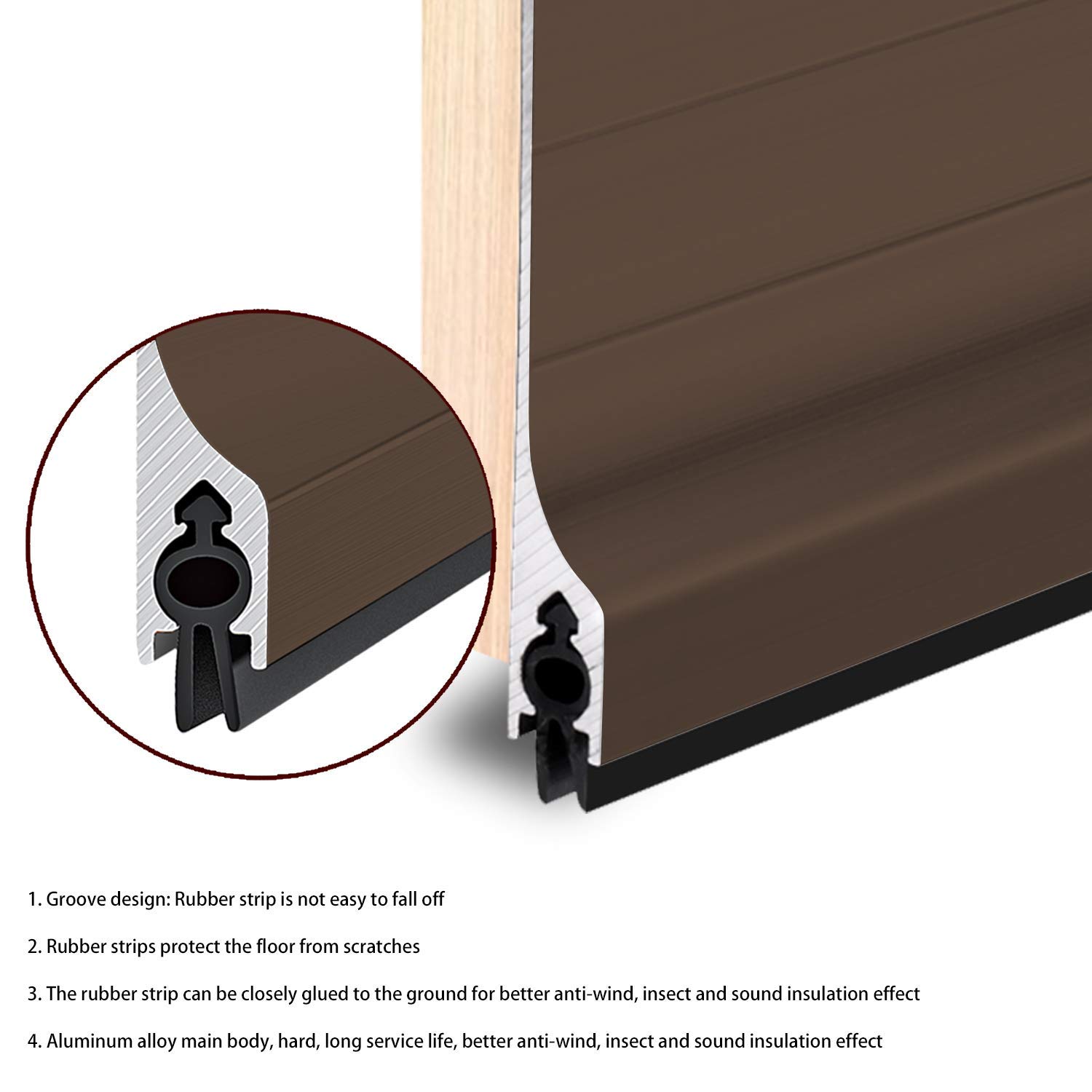 USUKUE Metal Door Draft Stopper 36 Inch Mice Guard Bottom Seal Strip Drafty Blocker, 3.5 Inch High Aluminium Mouse Sweep, Brown