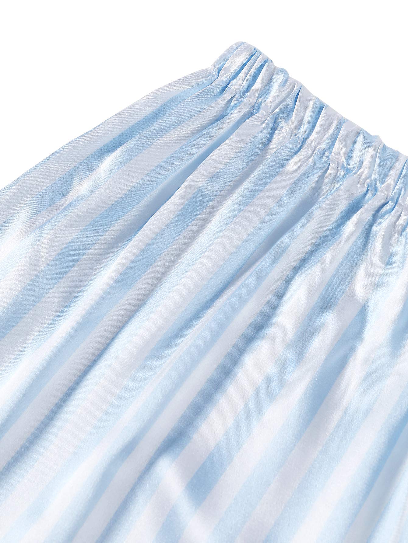 LYANER Women's Striped Silky Satin Pajamas Short Sleeve Top with Shorts Sleepwear PJ Set Light Blue Small
