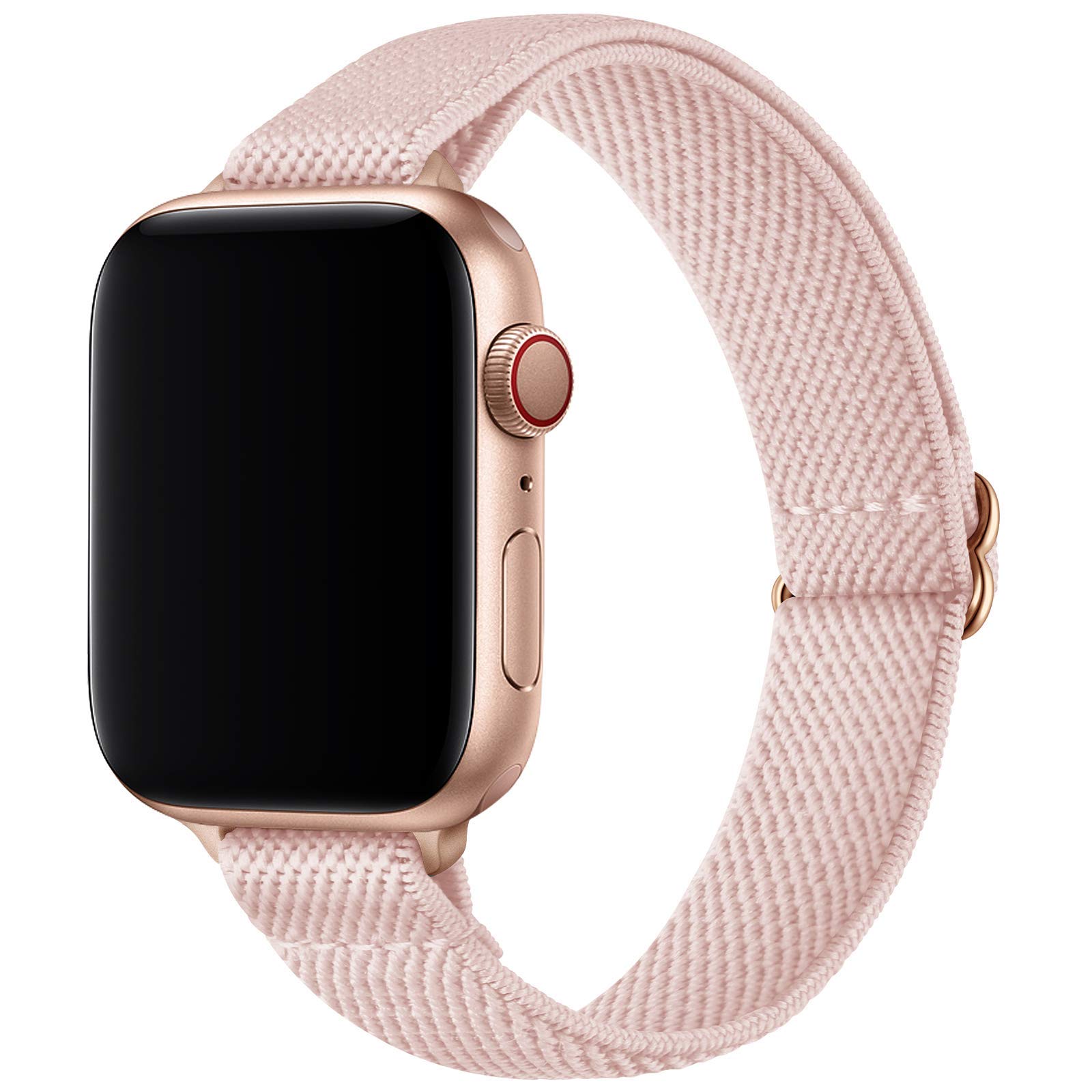 SICCIDEN Slim Stretchy Bands Compatible with Apple Watch Band 42mm 41mm 40mm 38mm, Women Elastics Nylon Thin Strap for iWatch SE2 SE Series 10 9 8 7 6 5 4 3 2 1 (Pink Sand/Rose Gold)
