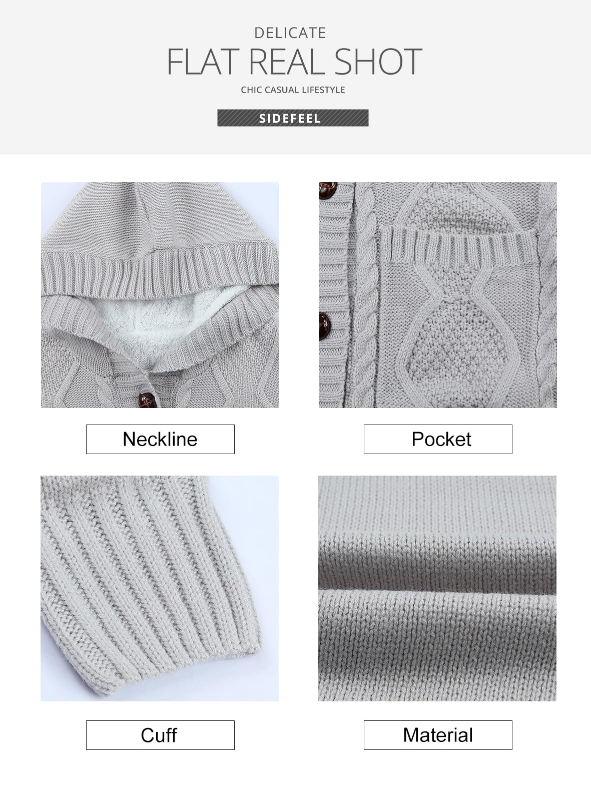 Sidefeel Women's Fleece Jackets Winter Coat Hooded Sweater Cardigans with Pockets 2024 Fashion Outfit Clothes Medium Gray