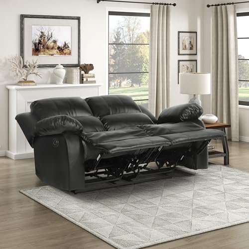 Lexicon Humphreys Loveseat Recliner - Soft Faux Leather Double Reclining Sofa, Manual Pull Tab, Wall Hugger, High-Density Foam, Solid Wood Frame, Easy Assembly, 62.5" W, Living Room, RV - Black