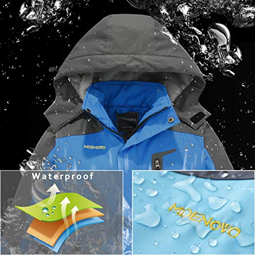 MDENOVO Boy's Waterproof Ski Jacket Snow Windproof Fleece Winter Coat Hooded(Blue,10-12)