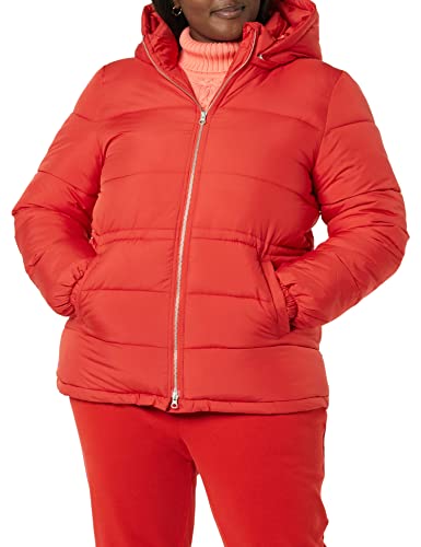 Amazon Essentials Women's Heavyweight Quilted Hooded Puffer Winter Jacket with Adjustable Waist, Red, X-Large