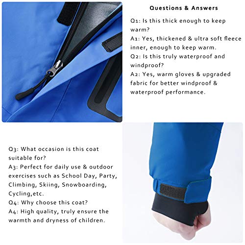 MDENOVO Boy's Waterproof Ski Jacket Snow Windproof Fleece Winter Coat Hooded(Blue,10-12)