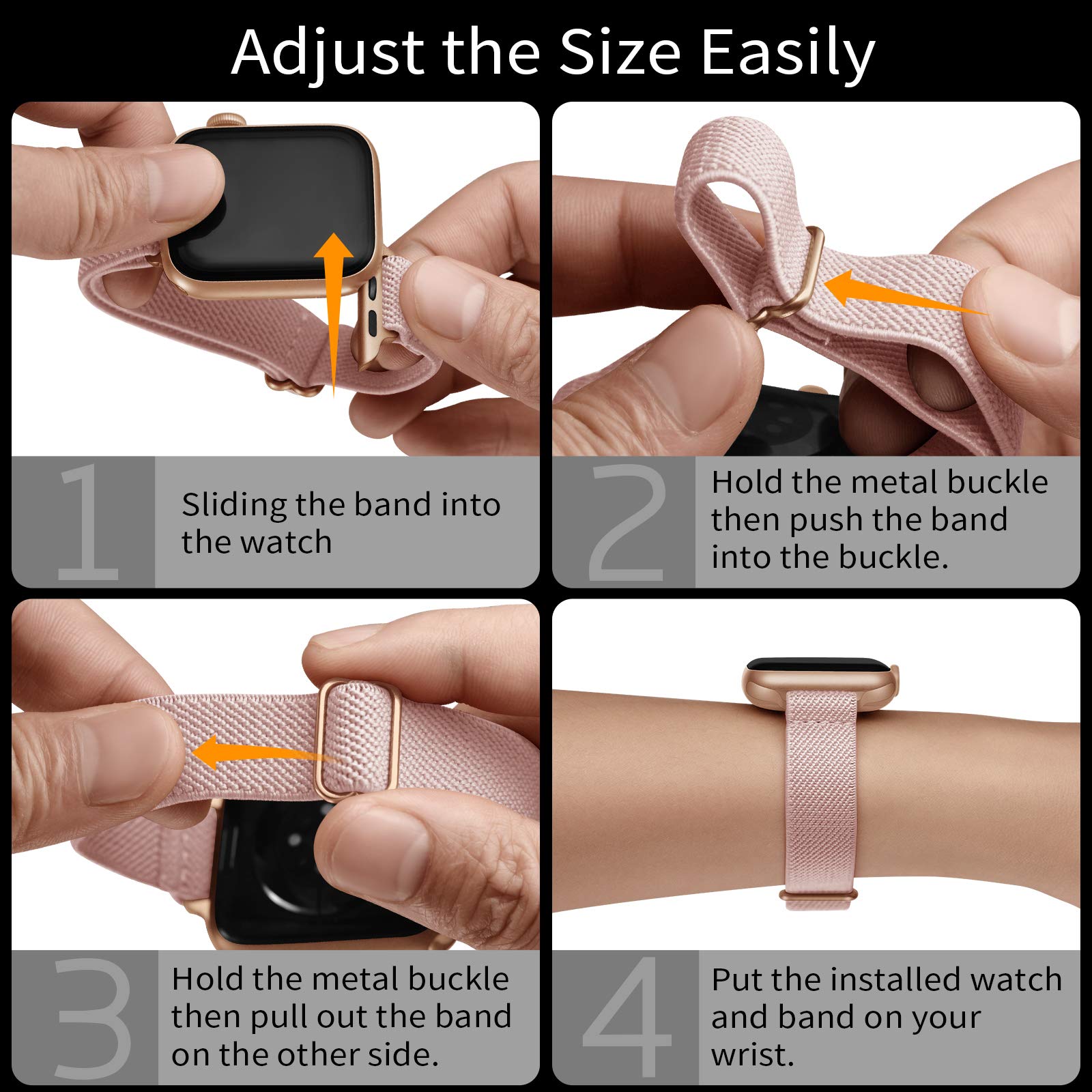 SICCIDEN Slim Stretchy Bands Compatible with Apple Watch Band 42mm 41mm 40mm 38mm, Women Elastics Nylon Thin Strap for iWatch SE2 SE Series 10 9 8 7 6 5 4 3 2 1 (Pink Sand/Rose Gold)