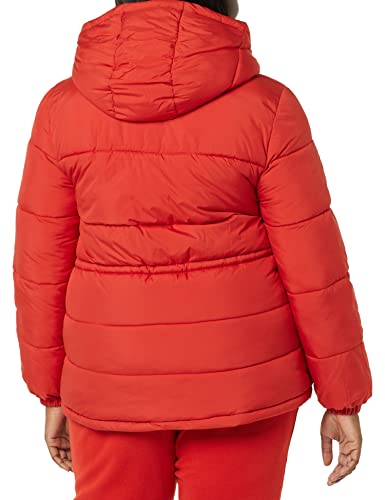 Amazon Essentials Women's Heavyweight Quilted Hooded Puffer Winter Jacket with Adjustable Waist, Red, X-Large