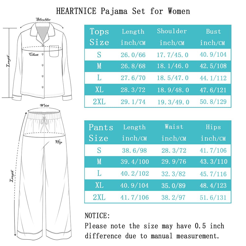 HEARTNICE Womens Pajama Set, Soft Long Sleeve Pajamas & Long Pants with Pockets, Warm Button-up Sleepwear Lightweight Lounge Pjs (Black-L, L)