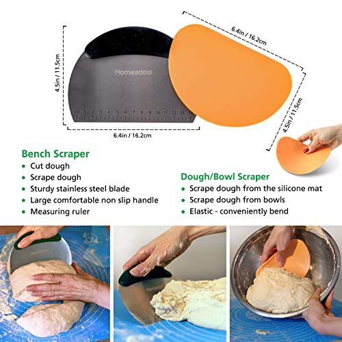HOMEADOW Banneton Bread Proofing Basket For Rising Dough- 8 Pcs Kit: 10 inch Oval Brotform, Linen Liner, Bread Lame, Bench Scraper, Dough Scraper, Stencils, Silicone Baking Mat, Bread Bag | Sourdough