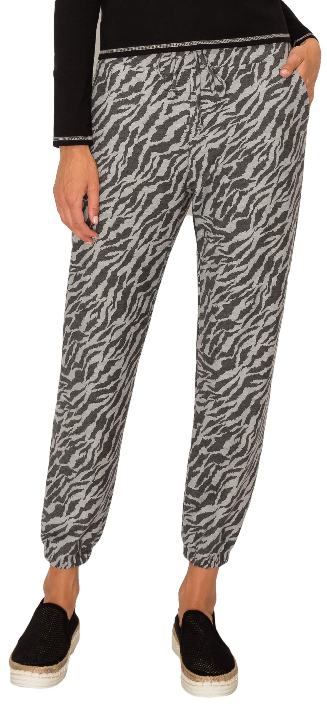 COIN 1804 Women's Sweatpants Joggers - Casual French Terry Elastic Waistband Drawstring Yoga Workout Lounge Tapered Pants 1980-AAZ H.Grey/Black XL