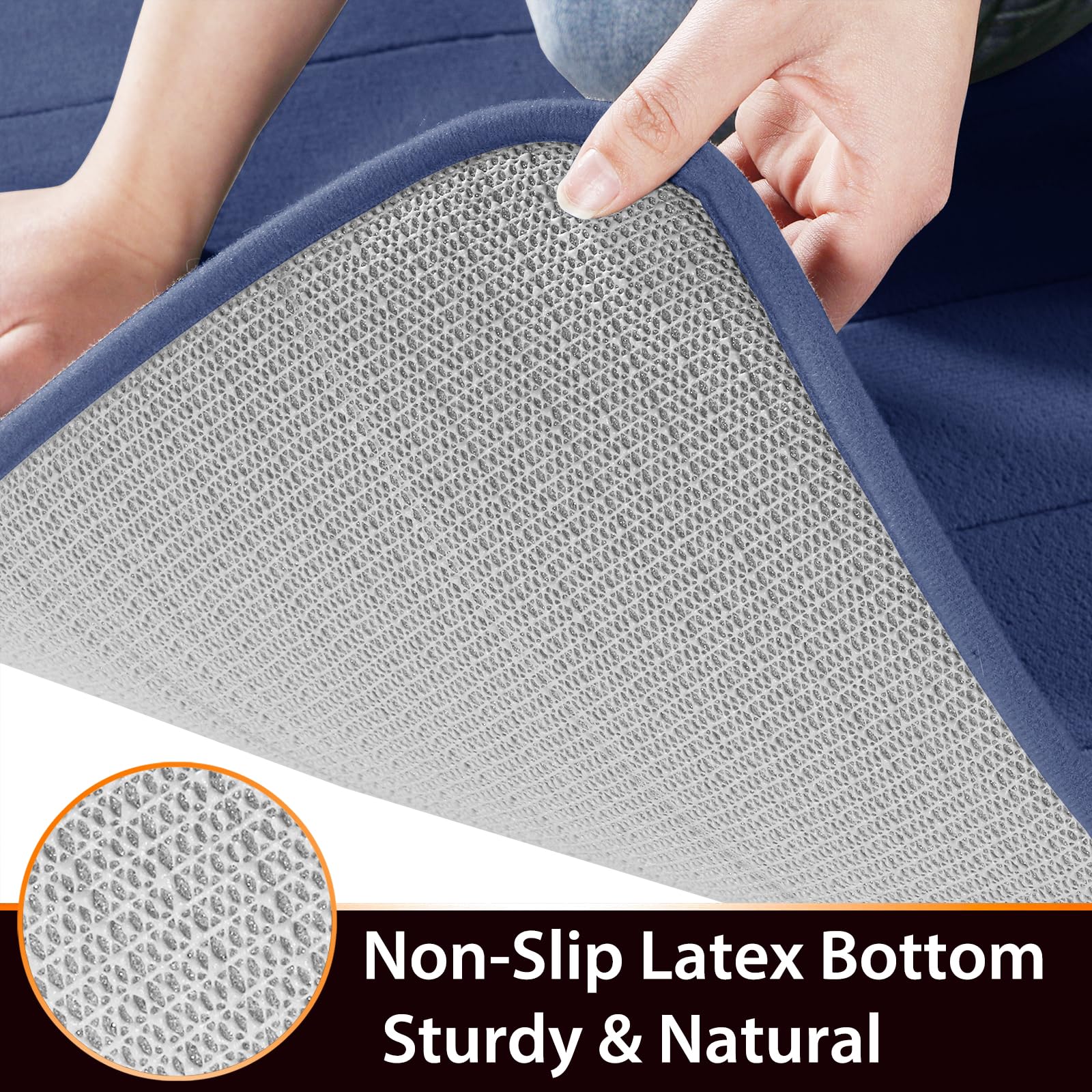 Yimobra Memory Foam Bath Mat Large Size, 31.5 x 19.8, Super Soft Non-Slip Bathroom Rug, Water Absorption, Machine Wash, Thick, Comfortable, Easier to Dry for Bathroom Mat, Tub and Shower, Navy Blue