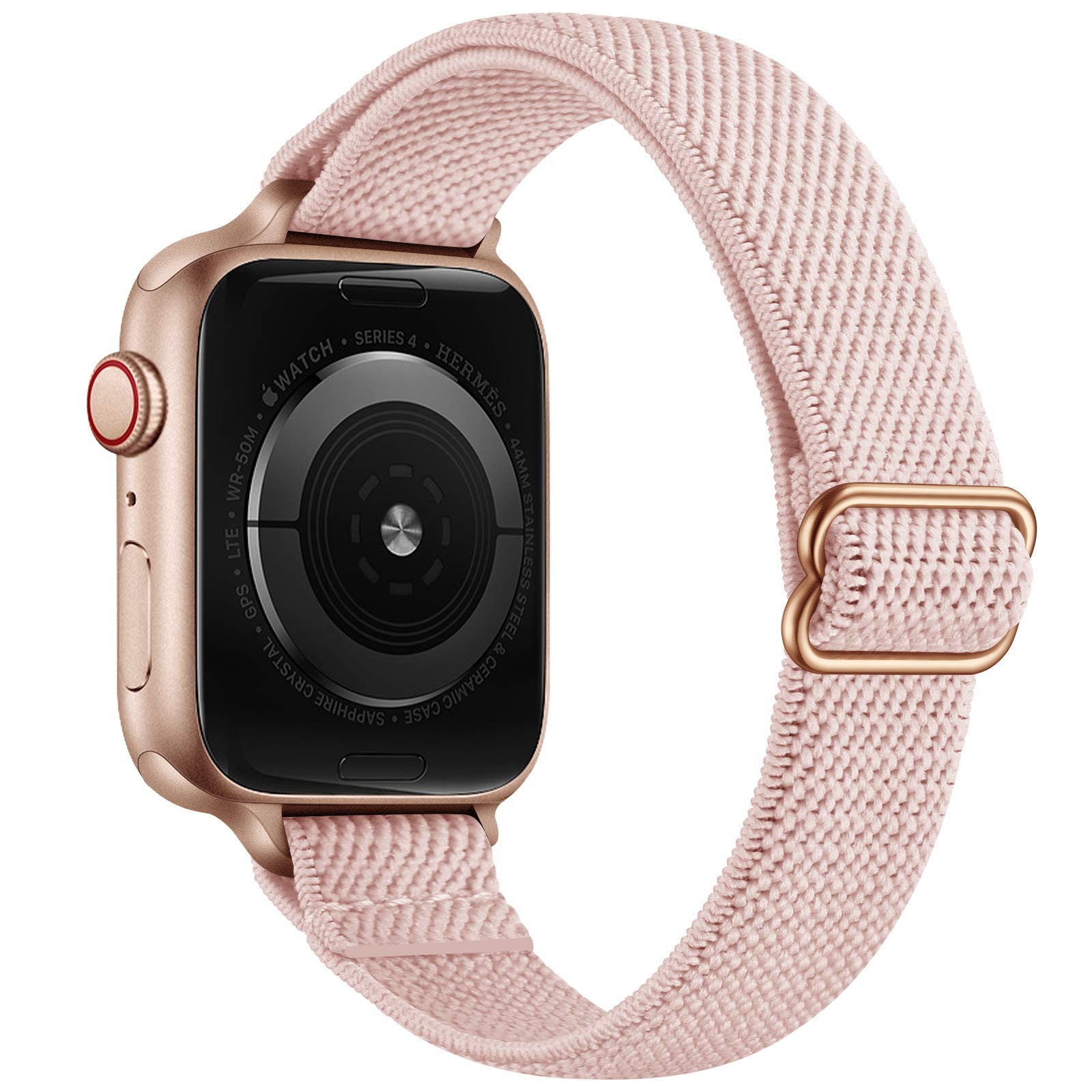 SICCIDEN Slim Stretchy Bands Compatible with Apple Watch Band 42mm 41mm 40mm 38mm, Women Elastics Nylon Thin Strap for iWatch SE2 SE Series 10 9 8 7 6 5 4 3 2 1 (Pink Sand/Rose Gold)