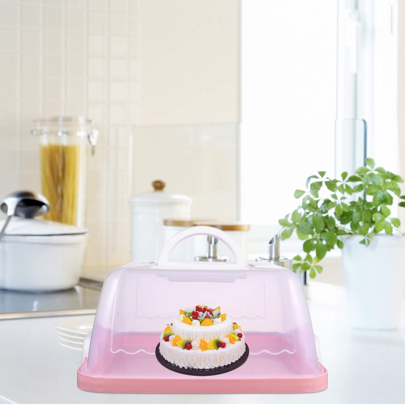 BESTOYARD Locking Cake Carrier Square Storage Container Stand for Cupcakes and Cakes with Collapsible Handles Pink,15536186GQMGRP,25.5x20cm