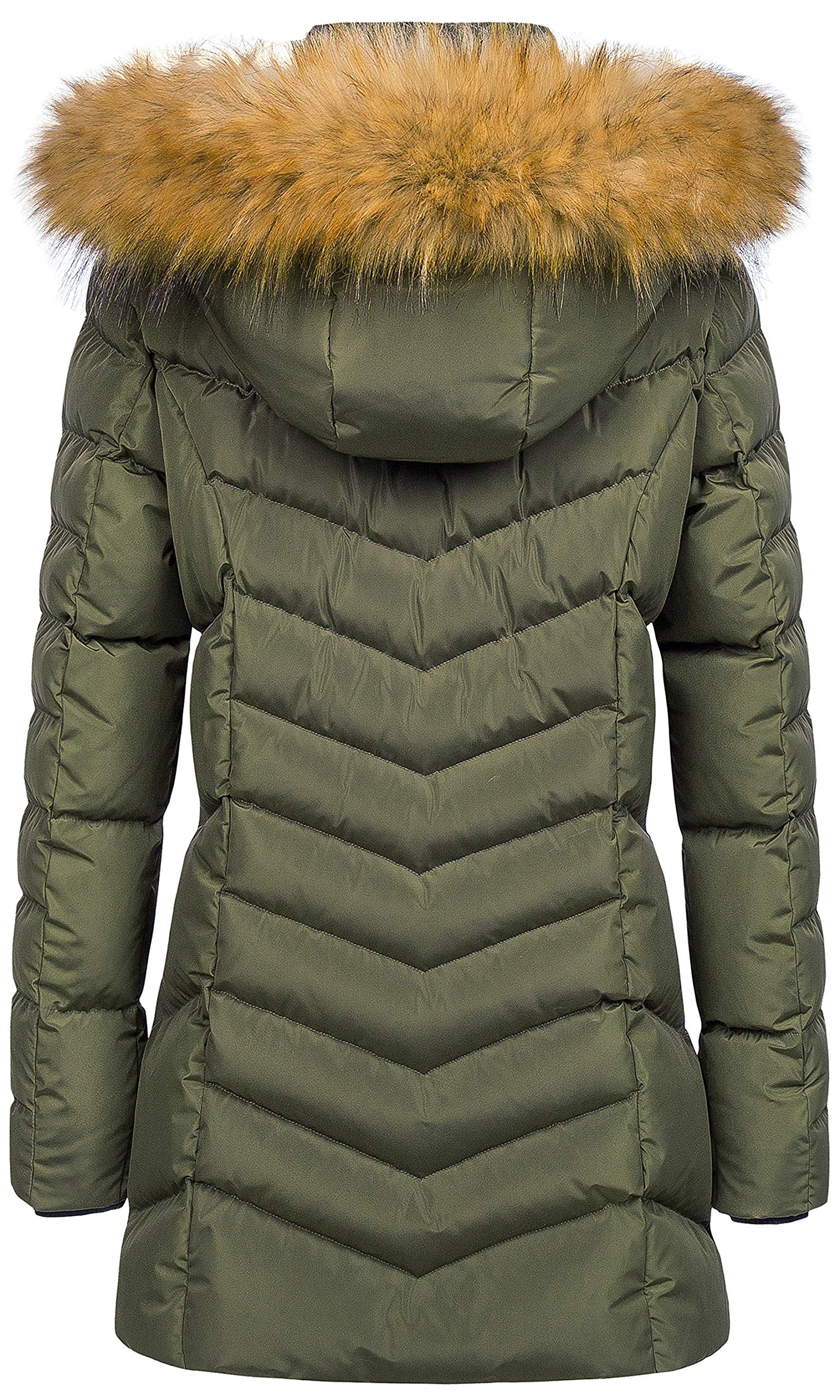 CREATMO US Women's Hooded Puffer Jacket Water-Resistant Insulated Quilted Coat Army Green XL