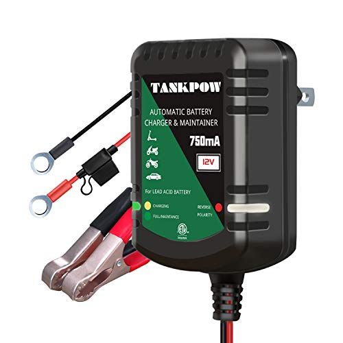 TANKPOW 750mA Battery Charger,12V Car Battery Charger,Float Charger,Trickle Charger and Battery Maintainer for Automotive,Car,Motorcycle,Lawn Mower,SLA AGM Gel Lead-Acid Batteries