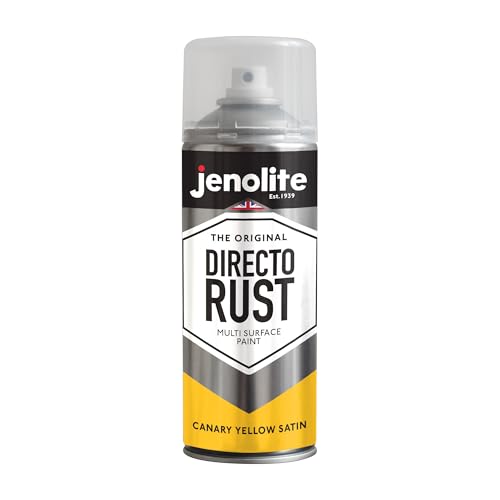 JENOLITE Directorust Satin Spray Paint | CANARY YELLOW | 400ml (13.52fl oz) | Semi-Gloss Spray Paint | Wood, Metal, Plastic, Ceramic & Rusted Surfaces | Interior & Exterior Use | RAL10018