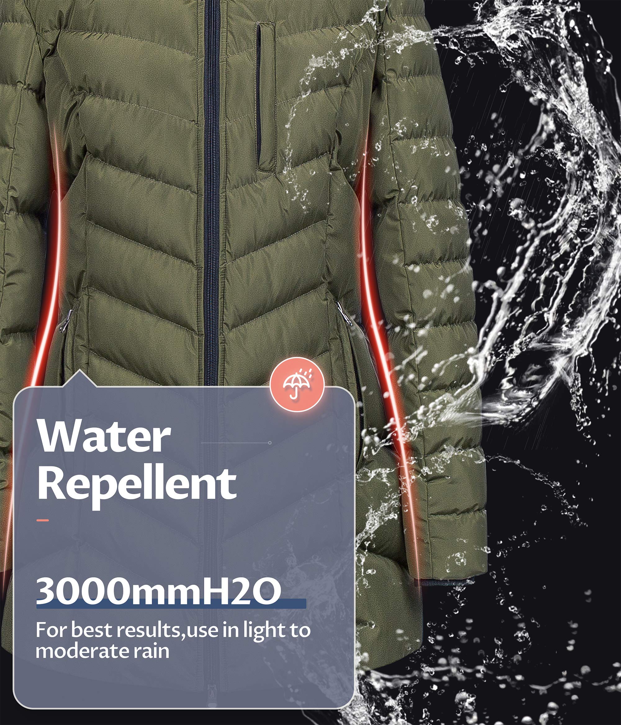 CREATMO US Women's Hooded Puffer Jacket Water-Resistant Insulated Quilted Coat Army Green XL