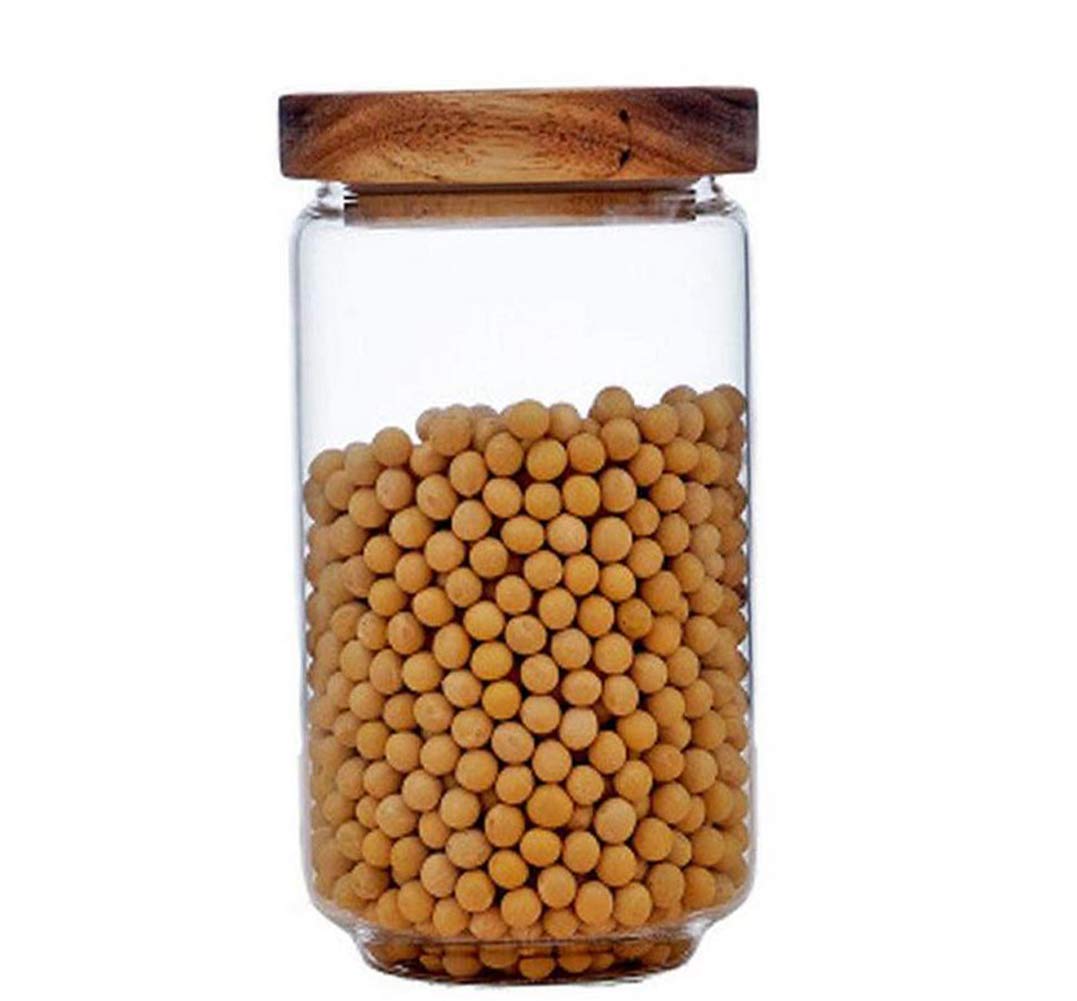 Glass Food Storage Jar 950ml/32oz Clear Glass Canister with Airtight Seal Acacia Wood Lids Kitchen Food Storage Container for Coffee Bean Loose Tea Spice Bottle Sugar Cookies Nuts Snack Candy Jar