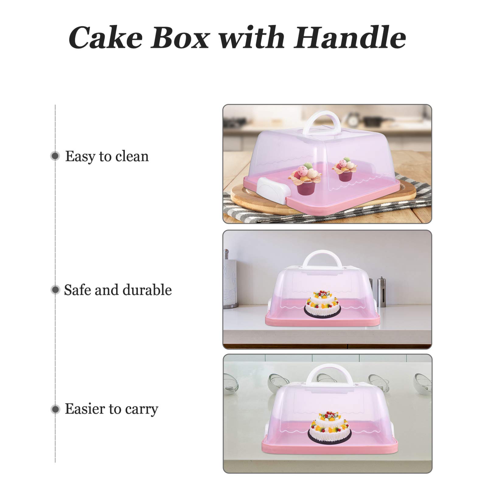 BESTOYARD Locking Cake Carrier Square Storage Container Stand for Cupcakes and Cakes with Collapsible Handles Pink,15536186GQMGRP,25.5x20cm