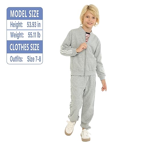 LittleSpring Cotton Tracksuits for Little Boys Full Zip Jackets and Jogger Set Black Size 7-8