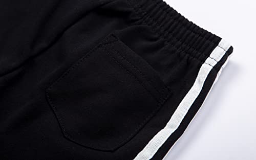 LittleSpring Cotton Tracksuits for Little Boys Full Zip Jackets and Jogger Set Black Size 7-8