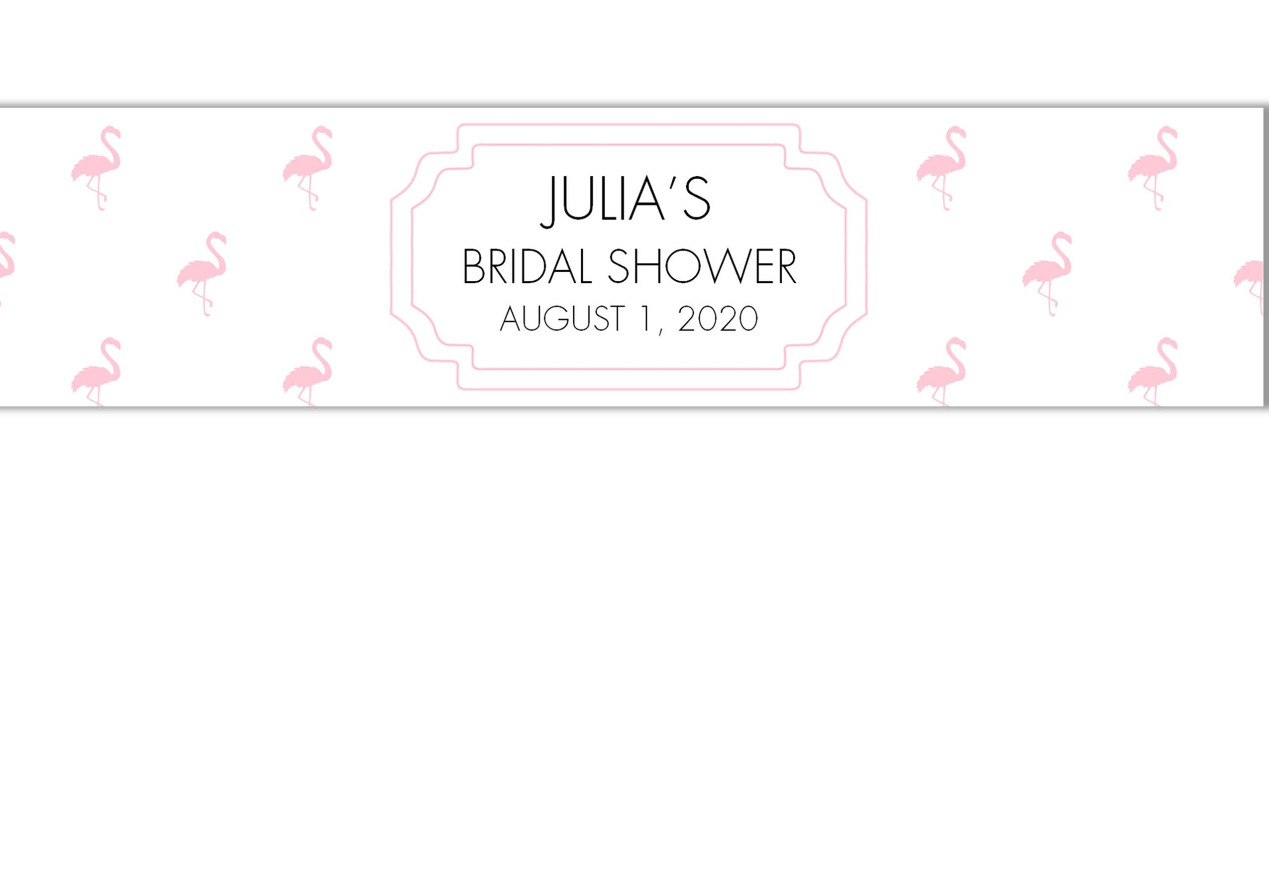 Pink Flamingo Pattern Personalized Water Bottle Labels, Pack of 25 Peel and Stick Waterproof Wrappers for Birthday Party Favors