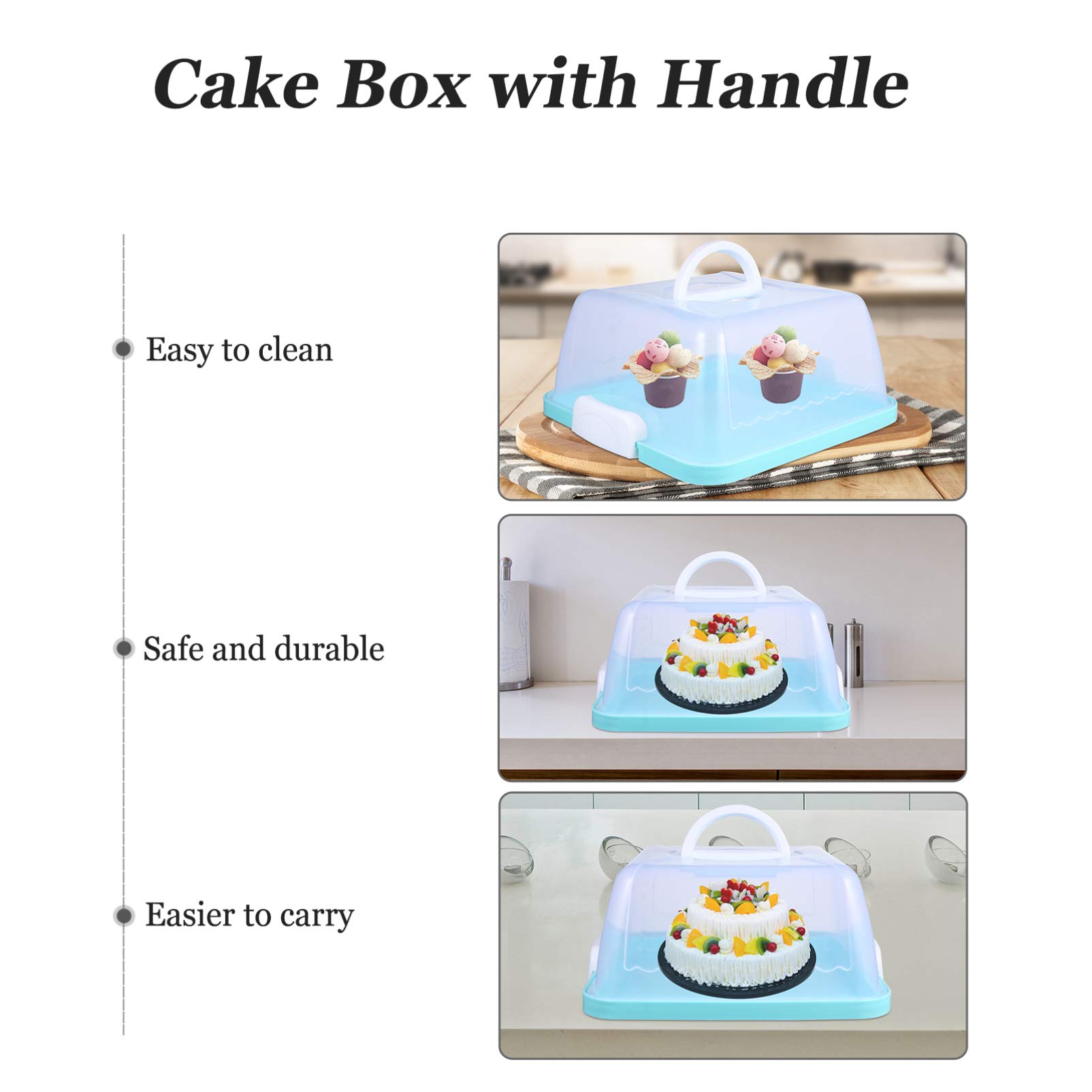 BESTOYARD Locking Cake Carrier Square Storage Container Stand for Cupcakes and Cakes with Collapsible Handles Blue,4RN9XLJITJ75218ZM915RAZF,25.5x20cm