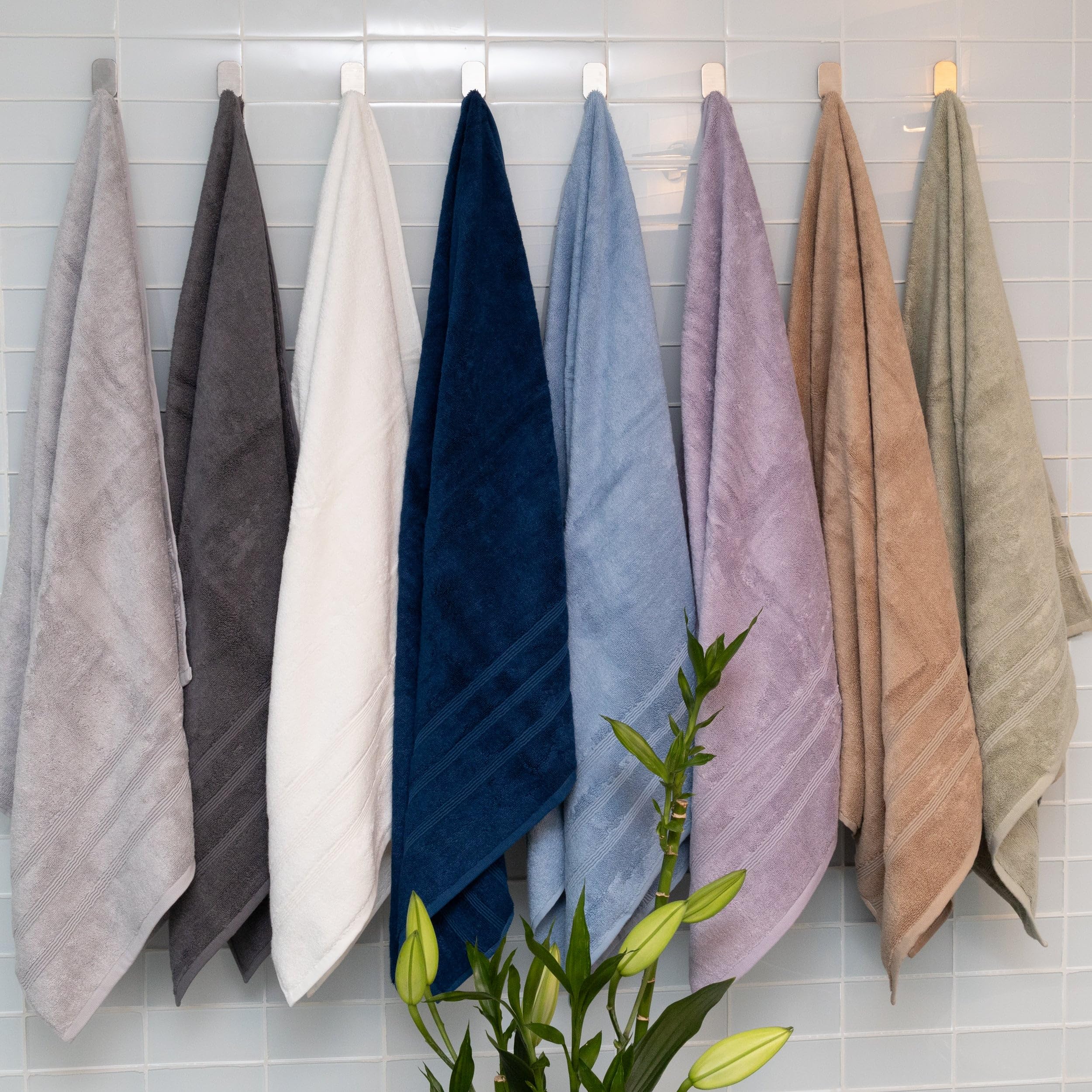 Mosobam Luxury Turkish 8pc Towel Set 30X58 16X30 13X13 Navy Blue 700 GSM Bamboo Viscose & Aegean Turkish Combed Cotton