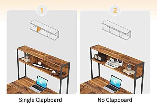 Cubiker L-Shaped Desk with Hutch, 60" Corner Computer Desk, Home Office Gaming Table with Storage Shelves, Space-Saving, Dark Rustic