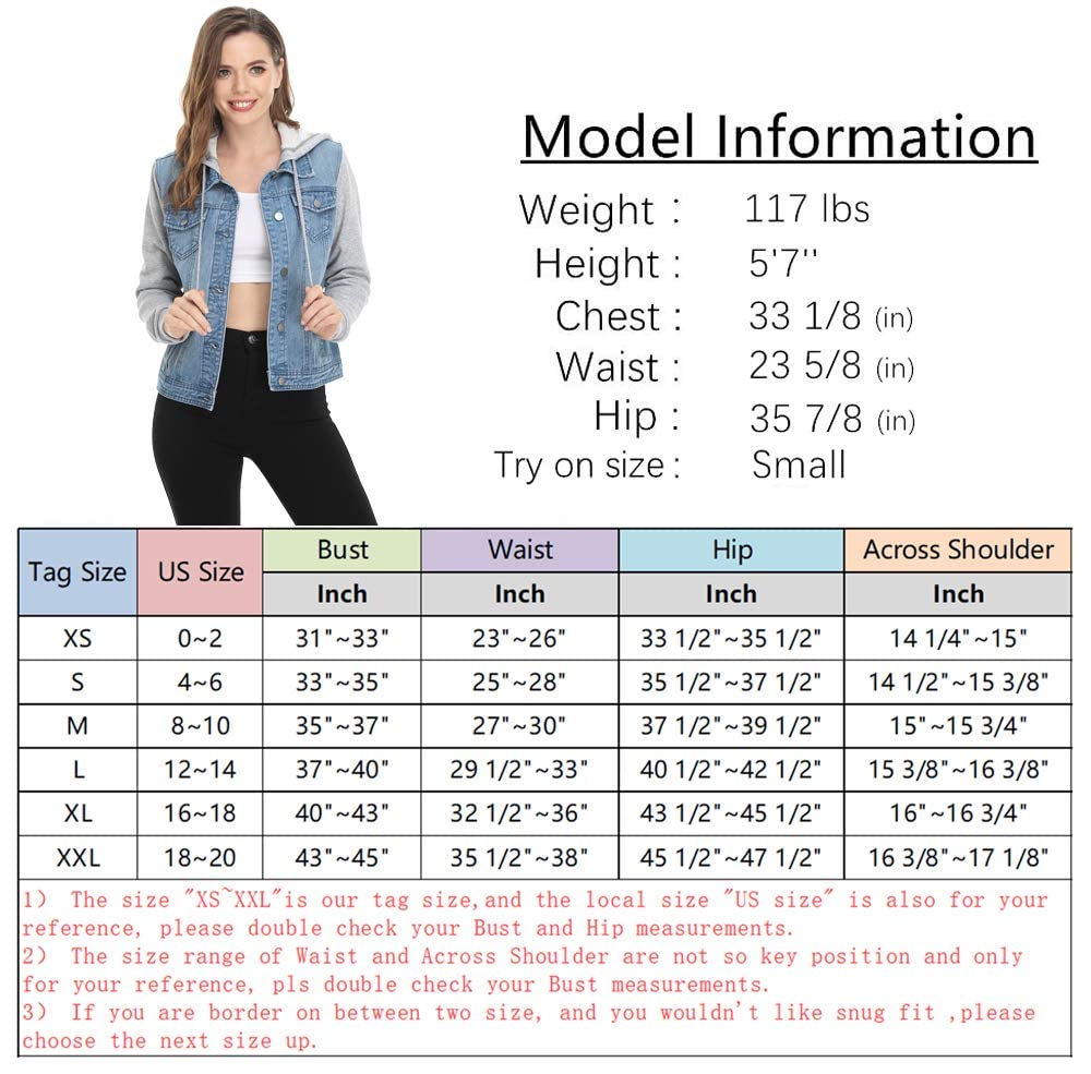 MISS MOLY Women's Casual Hoodie Denim Jacket Jean Jackets Coats W Pockets Light Blue M