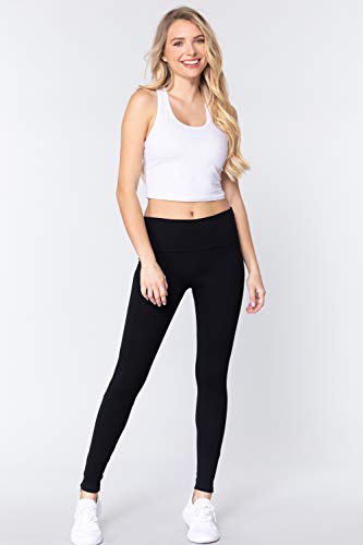Khanomak Women's Waist Banded| Fold Over Waist & Fitted Long True Navy Yoga Pants Large