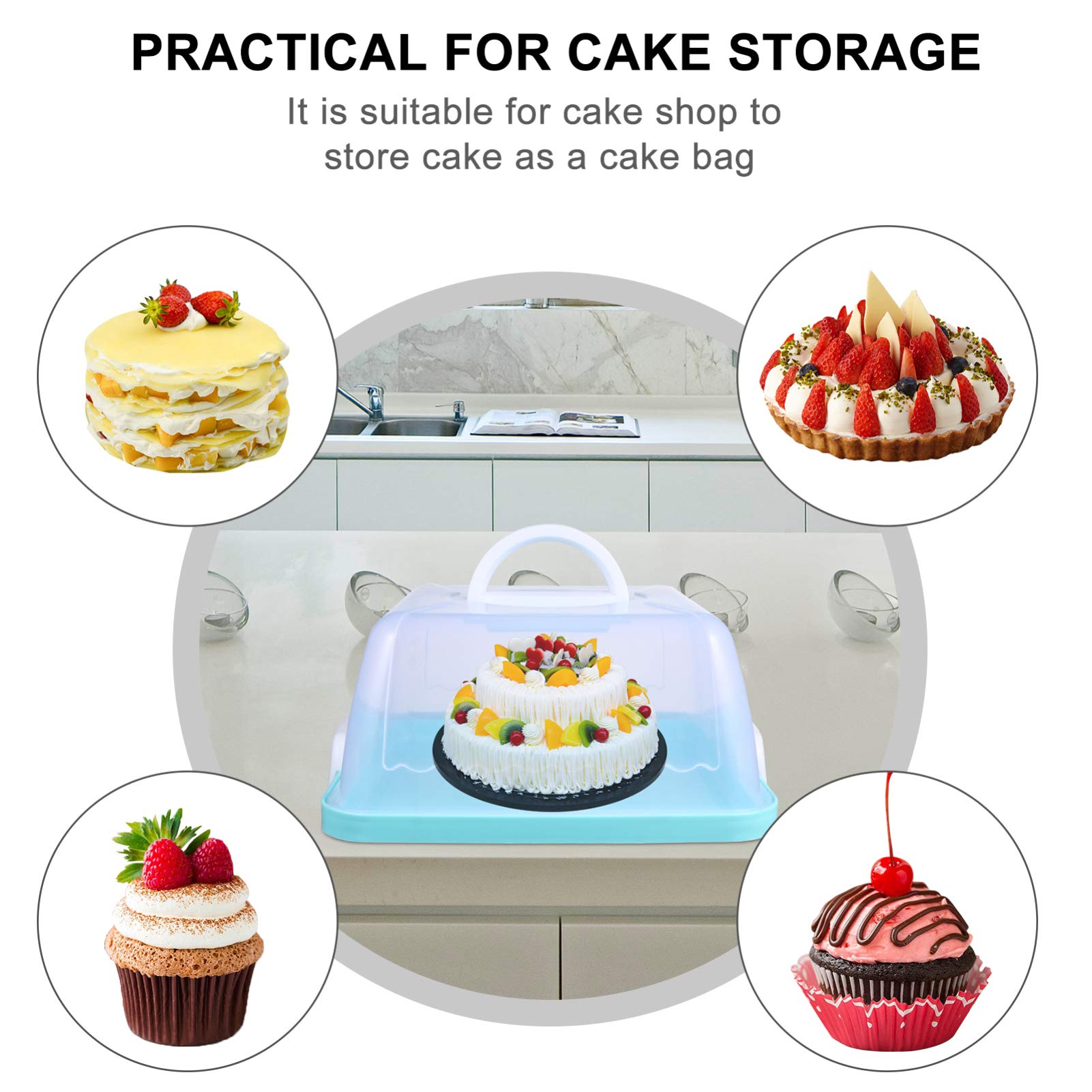 BESTOYARD Locking Cake Carrier Square Storage Container Stand for Cupcakes and Cakes with Collapsible Handles Blue,4RN9XLJITJ75218ZM915RAZF,25.5x20cm