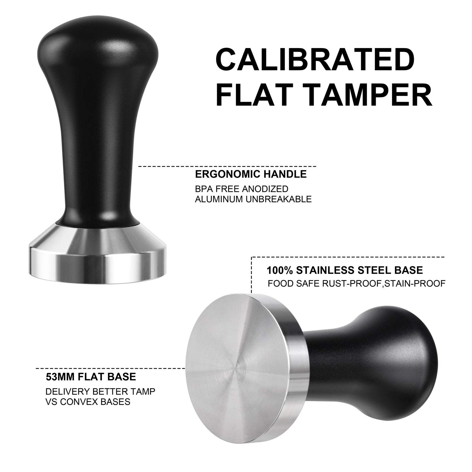 53mm Espresso Tamper, SANTOW Barista Coffee Tamper with Flat Stainless Steel Base β Professional Espresso Hand Tamper
