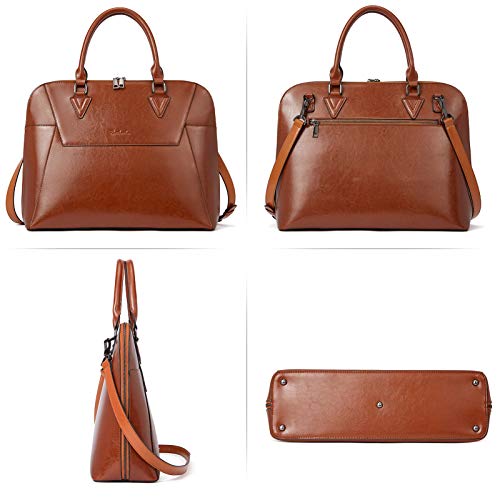 BOSTANTEN Briefcase for Women Leather 15.6 inch Laptop Shoulder Bags Office Work Crossbody Handbag Brown
