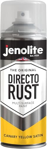 JENOLITE Directorust Satin Spray Paint | CANARY YELLOW | 400ml (13.52fl oz) | Semi-Gloss Spray Paint | Wood, Metal, Plastic, Ceramic & Rusted Surfaces | Interior & Exterior Use | RAL10018