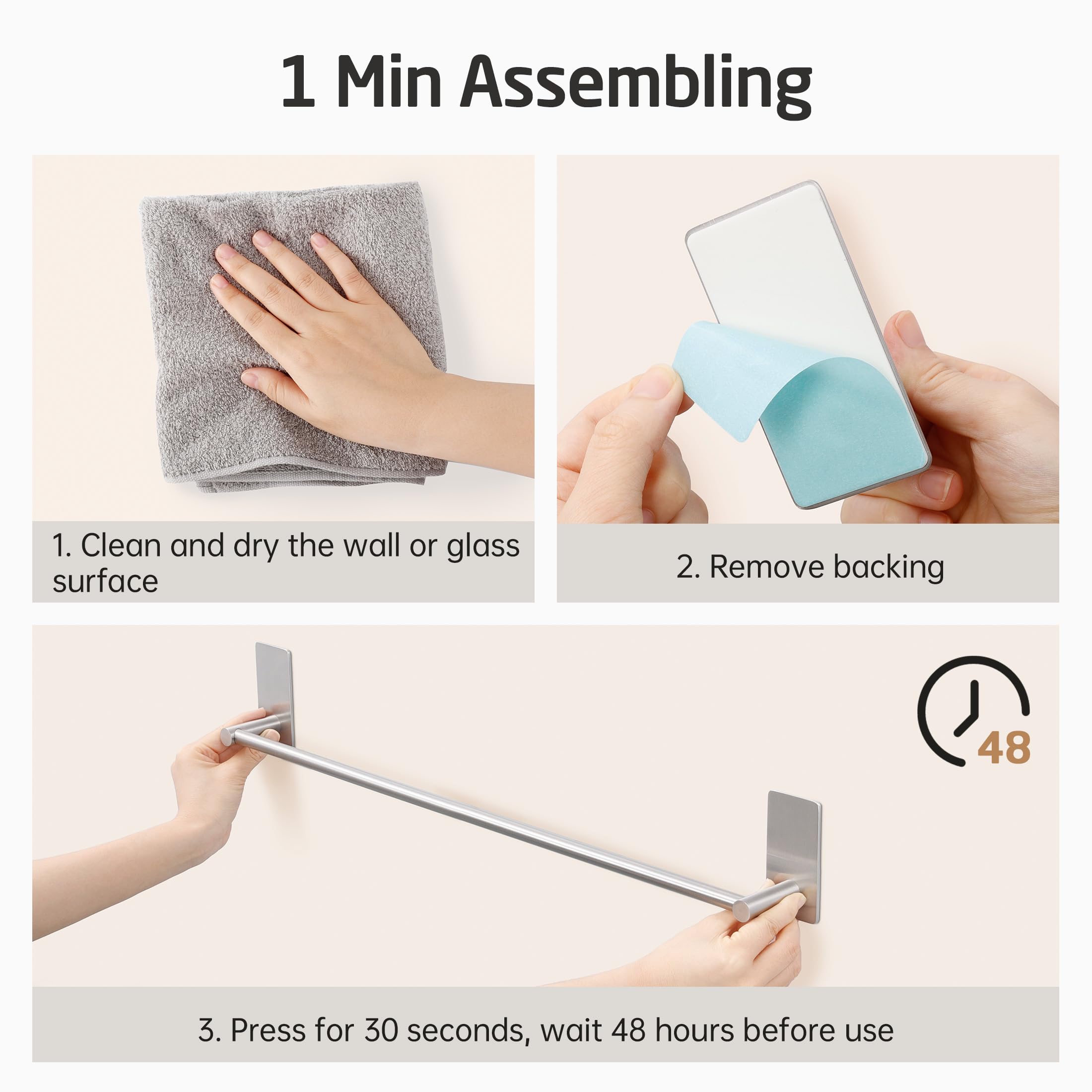 KES Adhesive Towel Bar 20-Inch Bathroom Towel Holder No Drill Stick on Towel Hanger Contemporary Style Wall Mount SUS 304 Stainless Steel Brushed Finish, A7000S50B-2