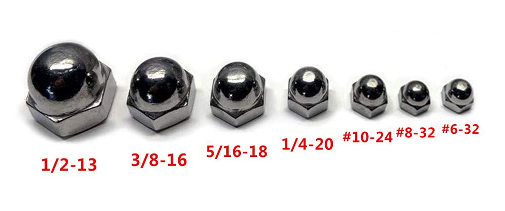 Guard4U #6-32#8-32#10-24 1/4-20 5/16-18 3/8-16 1/2-13 UNC Acorn Dome Cap Head Hex Nuts Assortment Kit -120Pcs 7-Kinds 304 Stainless Steel Hexagon Decorative Cap Nuts