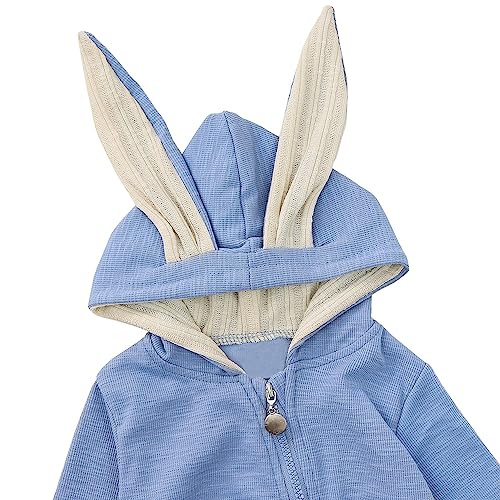 AGQT Baby Boys Bunny Costume Easter Halloween Animal Costume One Piece Romper Bunny Ear Costumes 3D Rabbit Ear Hoodie Outfit Light Blue Size 18-24 Months