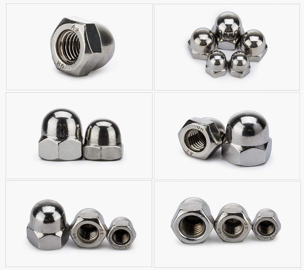 Guard4U #6-32#8-32#10-24 1/4-20 5/16-18 3/8-16 1/2-13 UNC Acorn Dome Cap Head Hex Nuts Assortment Kit -120Pcs 7-Kinds 304 Stainless Steel Hexagon Decorative Cap Nuts