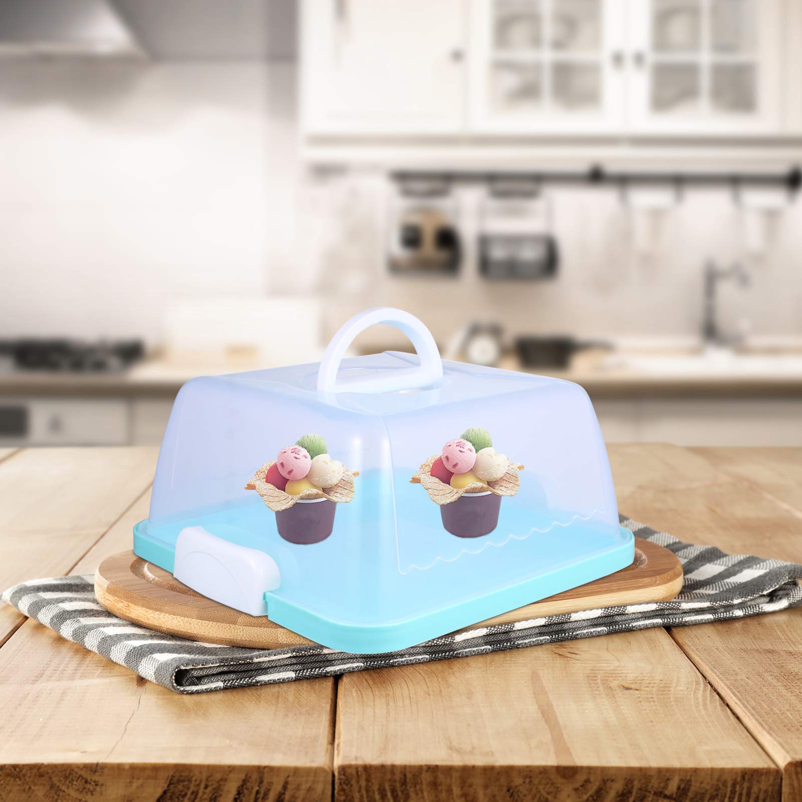 BESTOYARD Locking Cake Carrier Square Storage Container Stand for Cupcakes and Cakes with Collapsible Handles Blue,4RN9XLJITJ75218ZM915RAZF,25.5x20cm