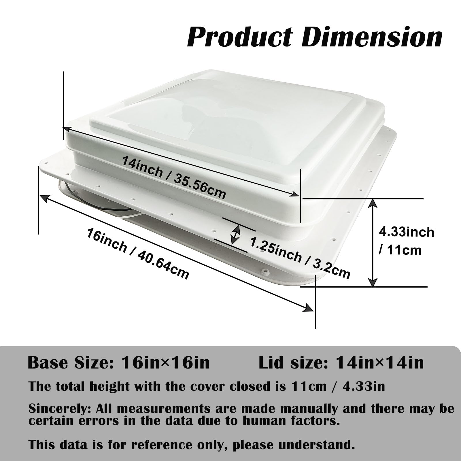 caqeg 14" RV Roof Vent for Camper Trailer Universal White Lid Roof Vent with 12V RV Vent Fan 6" Blades White lid Inner for Garnish Ring