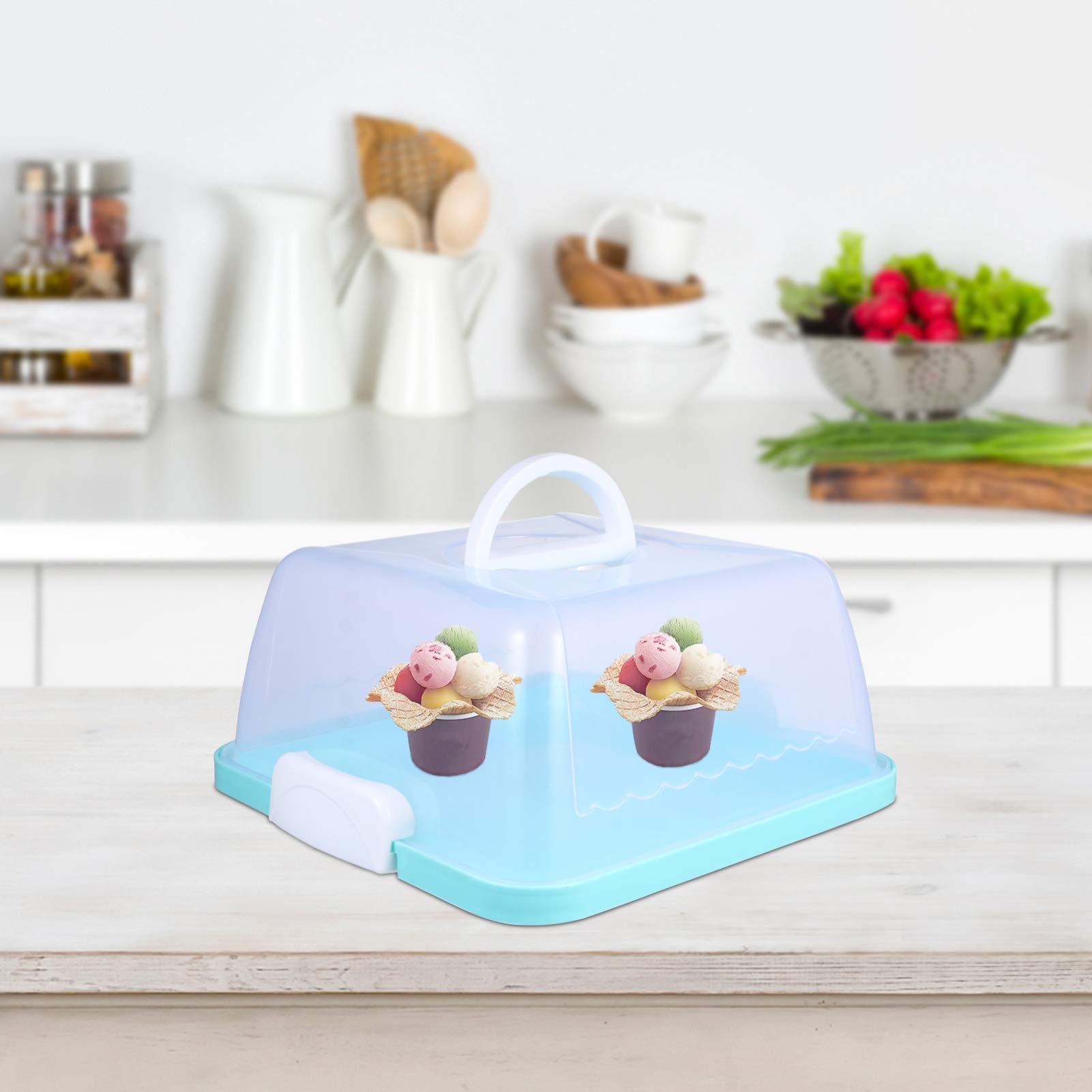 BESTOYARD Locking Cake Carrier Square Storage Container Stand for Cupcakes and Cakes with Collapsible Handles Blue,4RN9XLJITJ75218ZM915RAZF,25.5x20cm