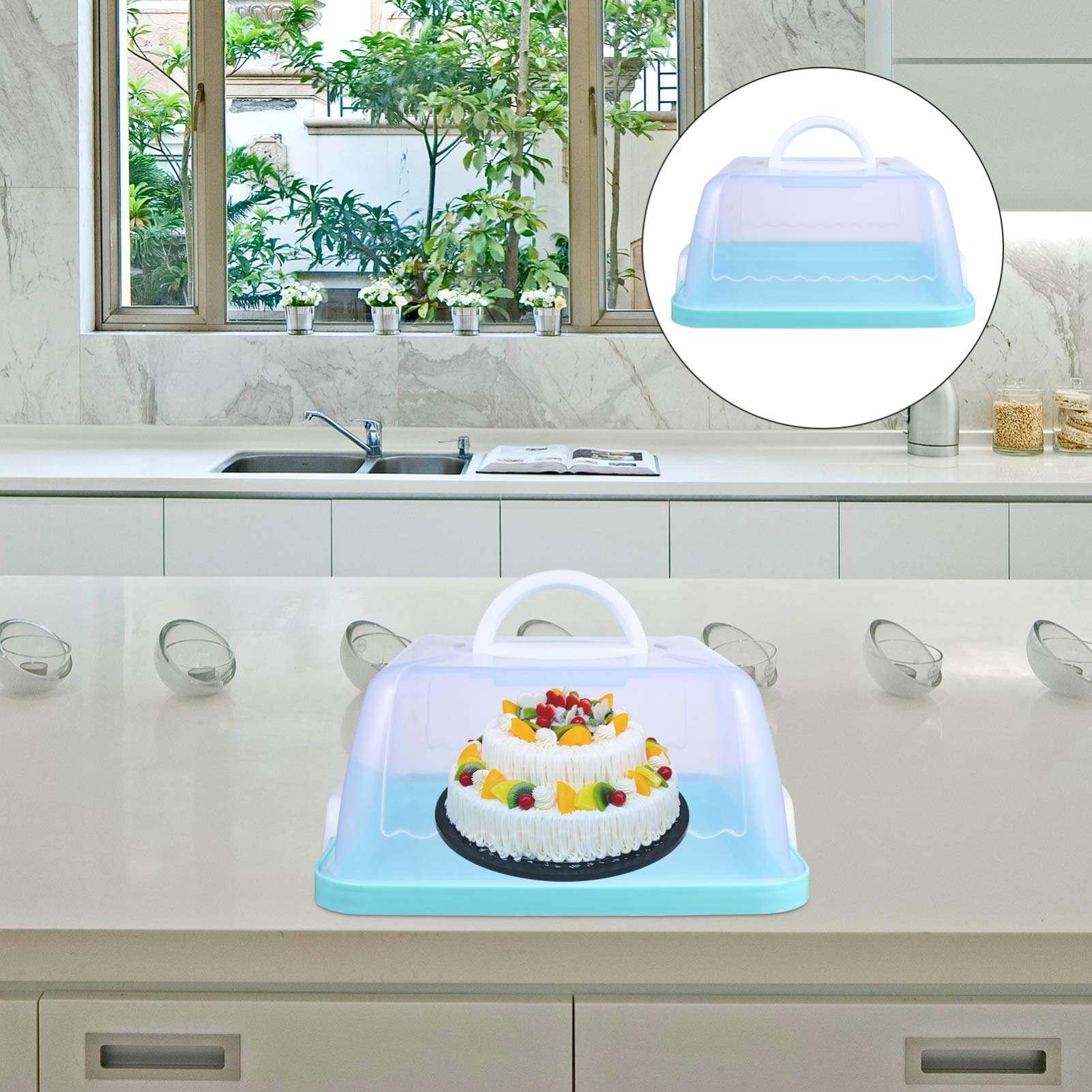 BESTOYARD Locking Cake Carrier Square Storage Container Stand for Cupcakes and Cakes with Collapsible Handles Blue,4RN9XLJITJ75218ZM915RAZF,25.5x20cm