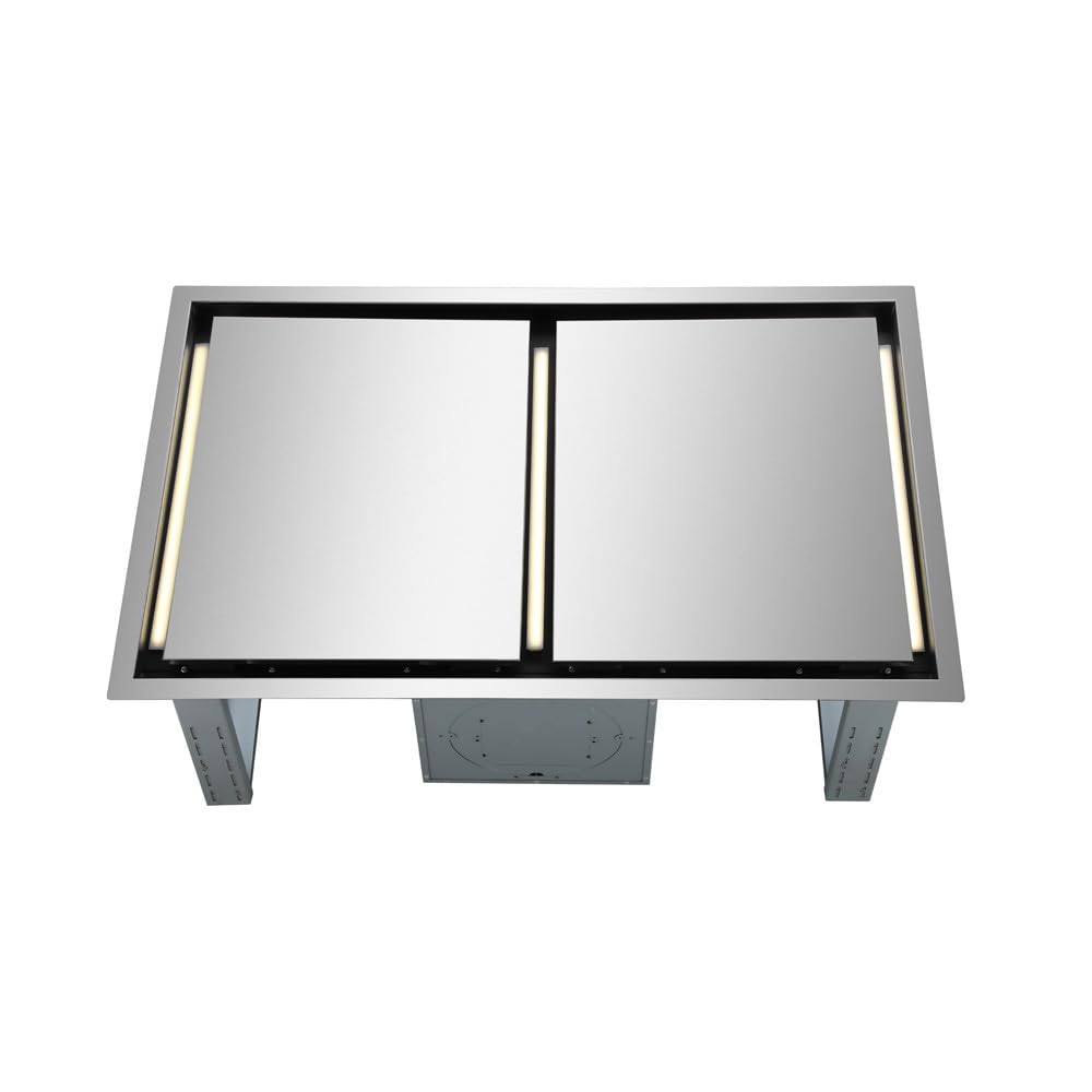 FORNO Arezzo 44” Inch. Built-in Ceiling Range Hood Stainless Steel 1200 CFM Double Motor Fan Perimetric Heat, Recess in Soffit Range Hood Steam Capture with Remote Control