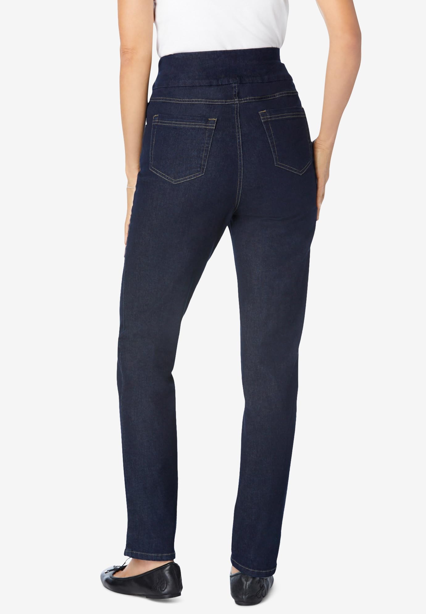Woman Within Women's Plus Size Flex-Fit Pull-On Slim-Leg Denim Jean - 22 W, Black