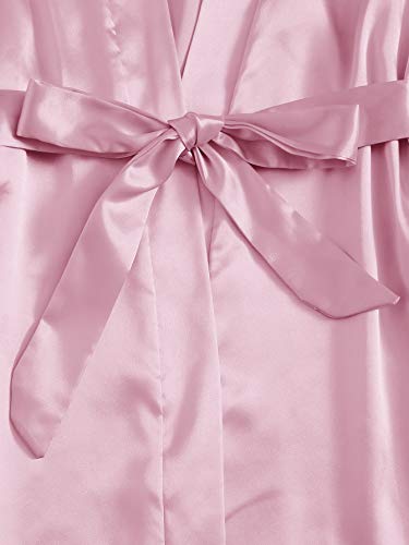 WDIRARA Women' Silk Satin Pajamas Set 4pcs Lingerie Floral Lace Cami Sleepwear with Robe Pink and White S