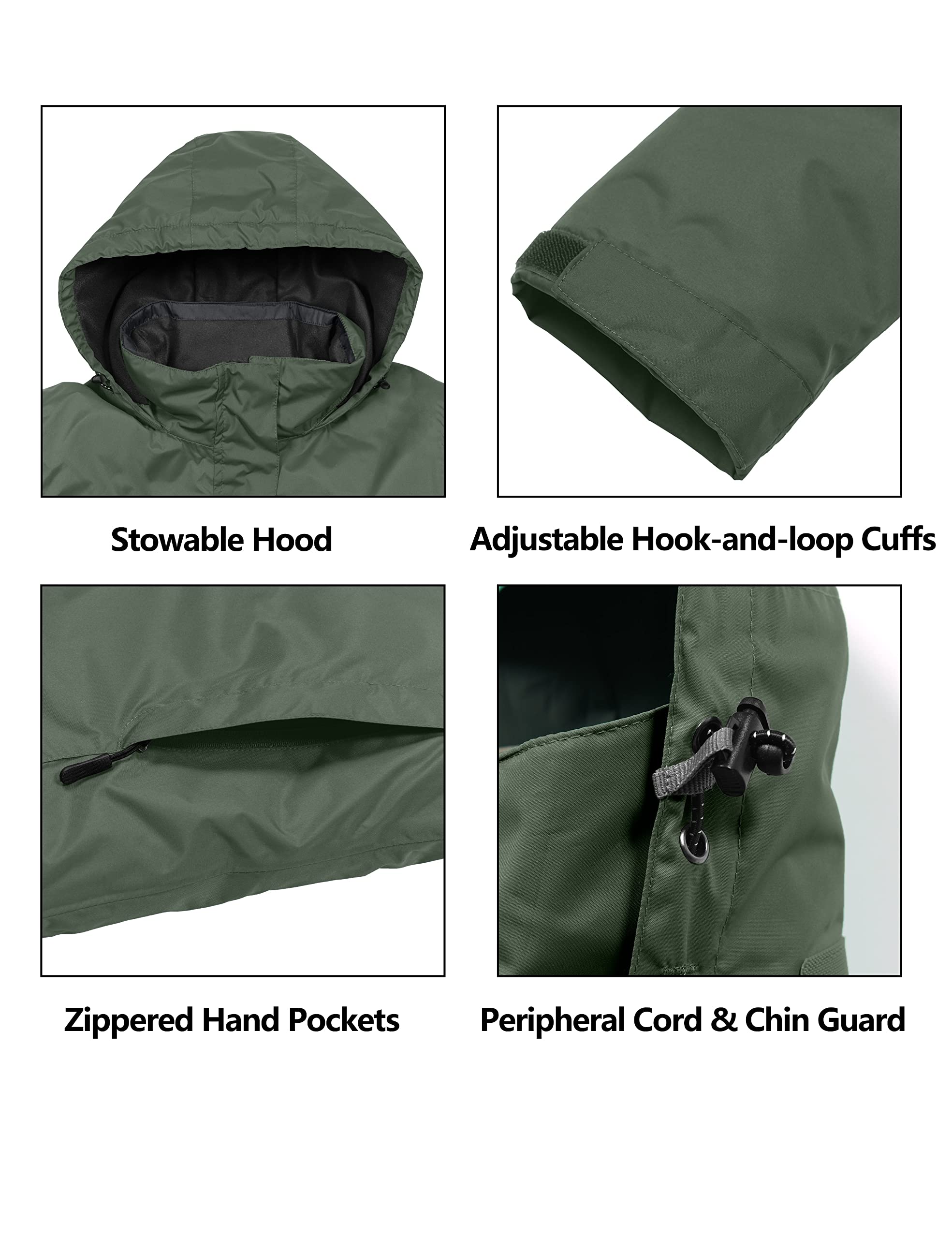 Little Donkey Andy Women's Waterproof Rain Jacket Lightweight Outdoor Windbreaker Rain Coat Shell for Hiking,Travel Military Olive M