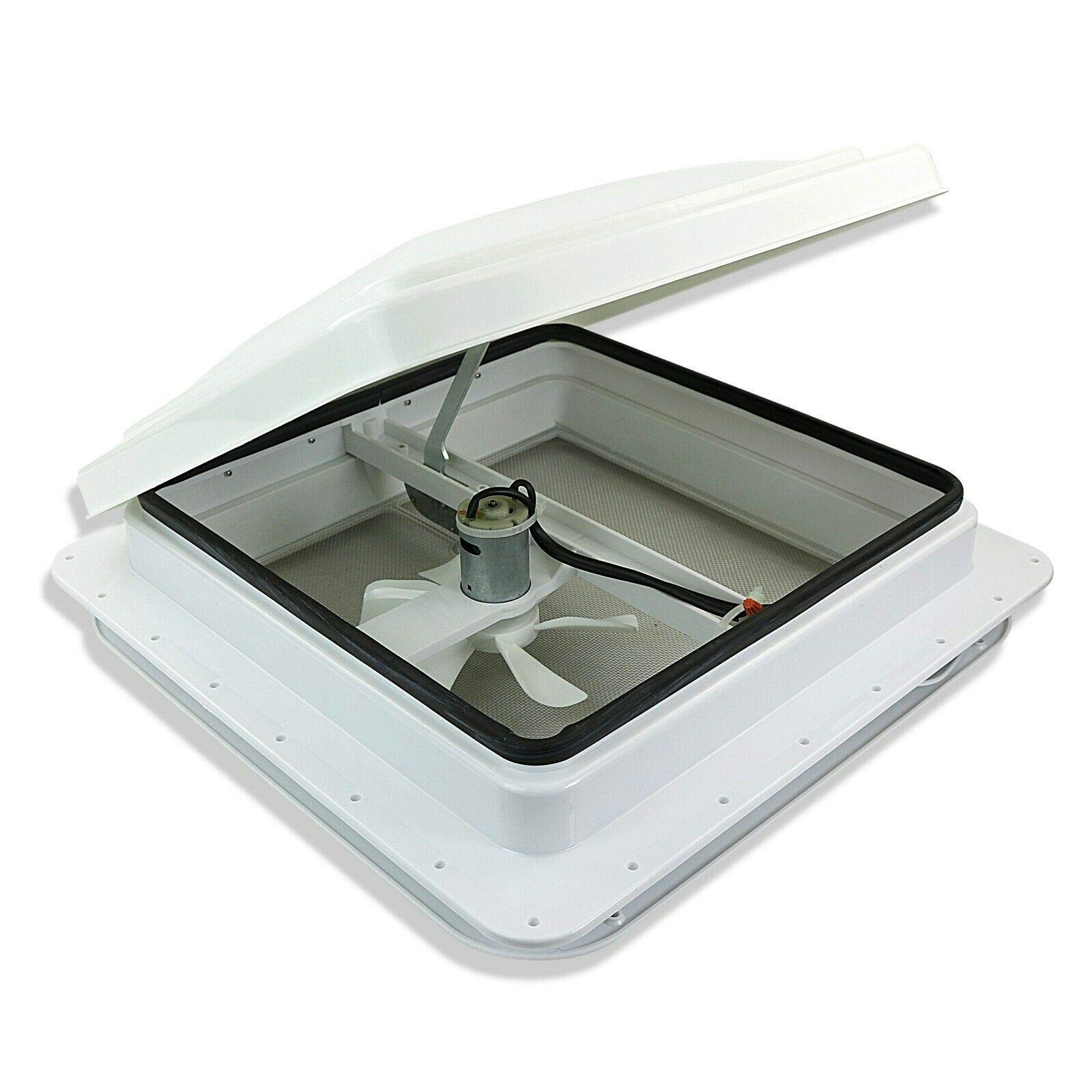 caqeg 14" RV Roof Vent for Camper Trailer Universal White Lid Roof Vent with 12V RV Vent Fan 6" Blades White lid Inner for Garnish Ring